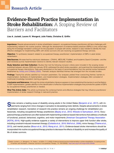 Evidence Based Practice Implementation In Stroke Rehabilitation A Scoping Review Of Barriers And