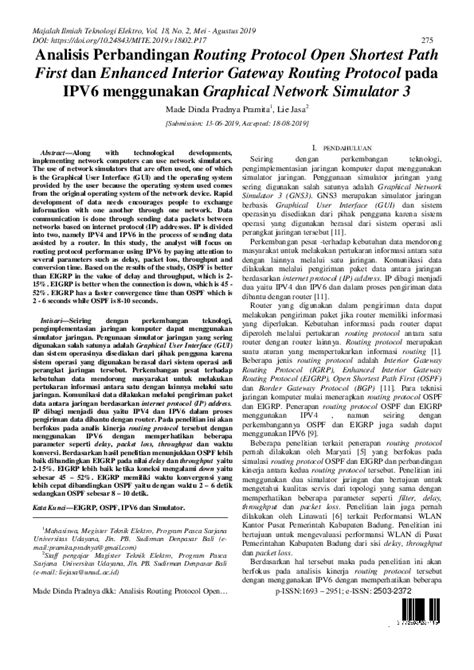 Pdf Analisis Perbandingan Routing Protocol Open Shortest Path First