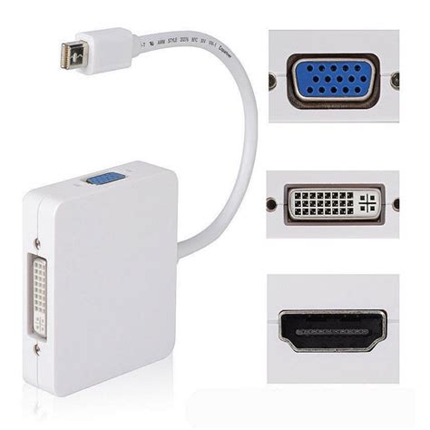 3 合 1 Thunderbolt Mini Dp 公頭轉 Hdmi Dvi Vga 母頭適配器轉換器 Dp轉接器 蝦皮購物