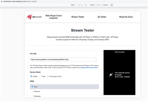 jw player error 102630 for live streams using chrome developer tools for certain device user