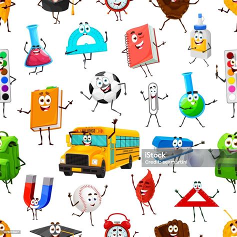 Pola Karakter Alat Tulis Sekolah Kartun Ilustrasi Stok Unduh Gambar