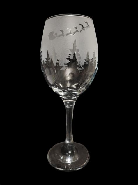 Personalized Christmas Engraved Etched Wine Glass Etched Santa Wine