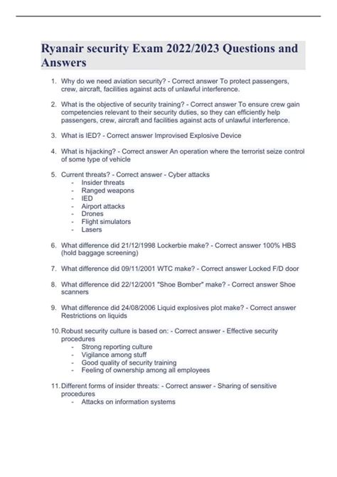 Ryanair Security Exam 20222023 Questions And Answers Ryanair