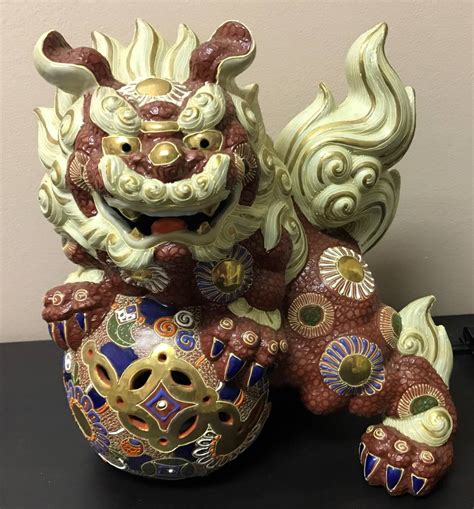 Yahooオークション 九谷焼 八幡窯 陶器 玉乗り獅子 狛犬 玉獅子 魔