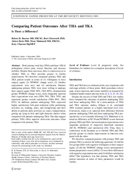 Pdf Comparing Patient Outcomes After Tha And Tka Is There A Difference