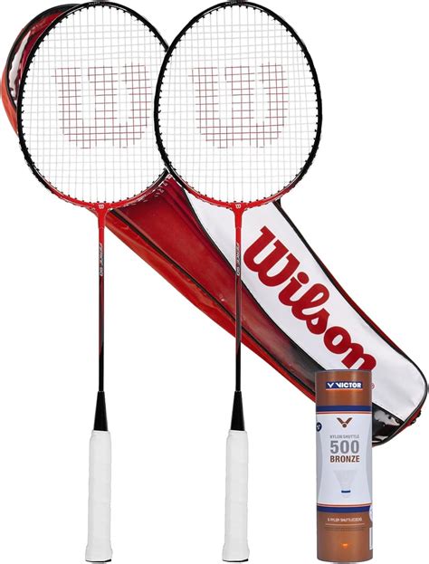 Wilson Fierce Red Adult Twin Badminton Racket Including 6 Victor