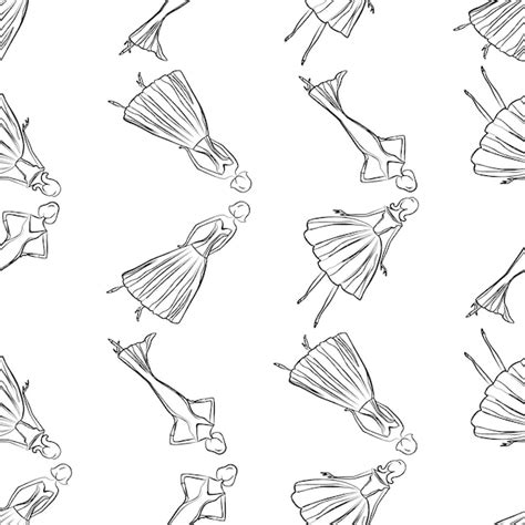 Premium Vector Seamless Pattern Of Outlines Elegant Women In Evening