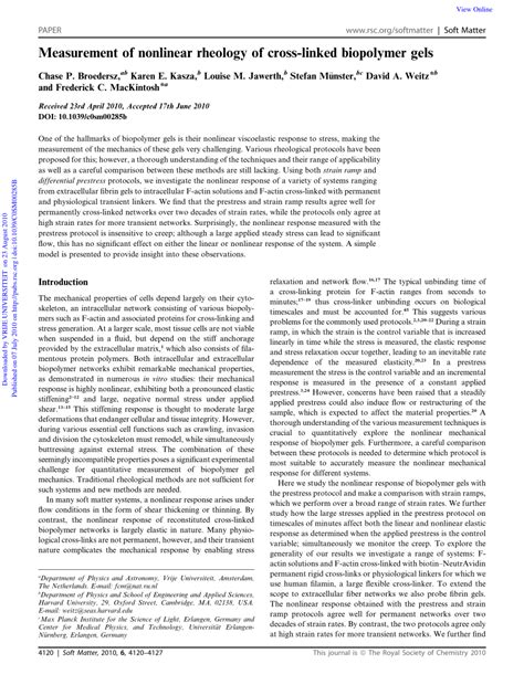Pdf Measurement Of Nonlinear Rheology Of Cross Linked Biopolymer Gels
