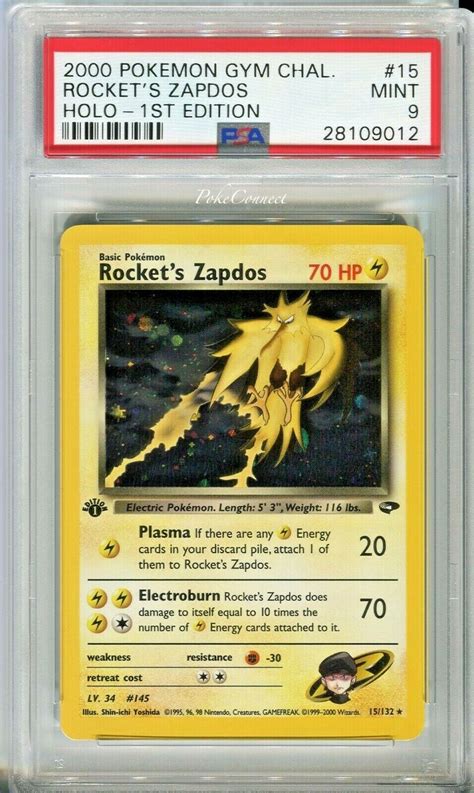 PSA 9 MINT Pokemon ROCKET S ZAPDOS Holo Rare Gym Challenge 1st Edition