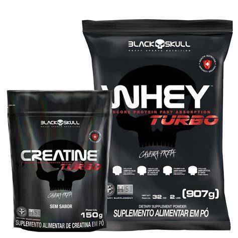Combo De Suplementos Whey Protein Turbo 907g Creatina Sem Sabor Refil