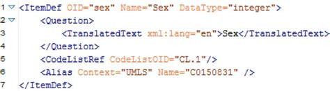 An Exemplary Item Definition For The Item Sex In Odm Format