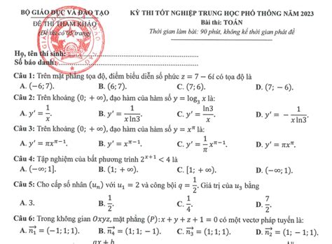 Đề minh họa tốt nghiệp THPT Tất cả các môn