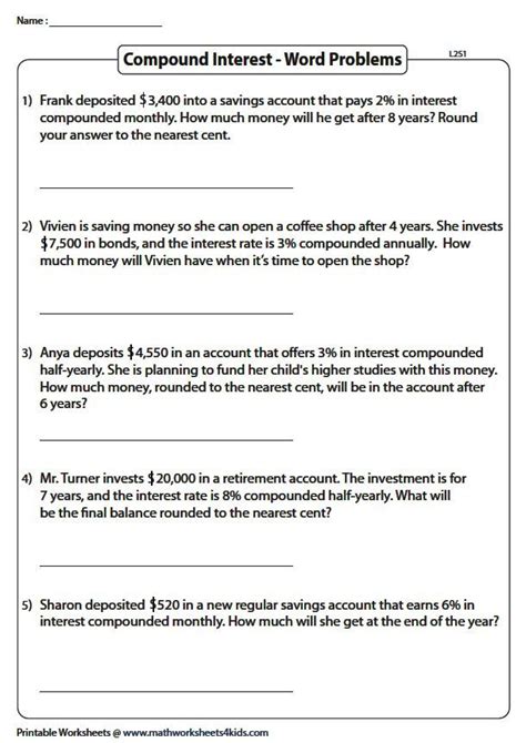 Simple And Compound Interest Worksheet