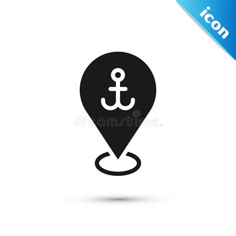 Grey Map Pointer With Anchor Icon Isolated On White Background Vector Stock Illustration