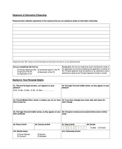 Free 9 Sample Citizenship Application Forms In Ms Word Pdf Excel
