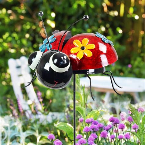 Exhart Hand Painted Metal Ladybug Garden Stake 8 5 By 36 Inches