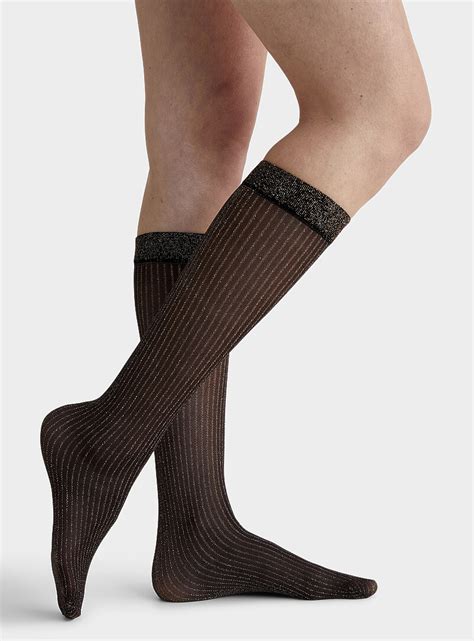 Vertical Stripe Shimmery Knee Highs Philippe Matignon Shop Womens