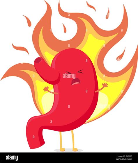 Cute Cartoon Stomach Character Unhealthy Sick Heartburn Emoji Emotion Vector Organ Digestive
