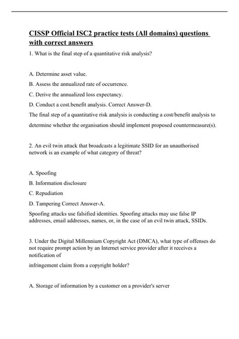 Cissp Official Isc2 Practice Tests All Domains Questions With Correct Answers Isc2 Cissp