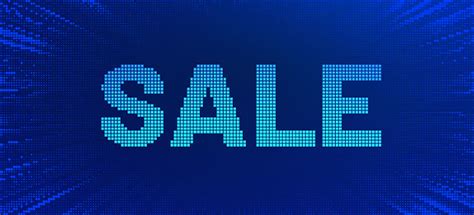 판매 배너 픽셀 기술 개념 미래 지향적 인 프로모션 포스터에 대한 점이있는 추상 타이포그래피 블루 색상의 디지털 네온 배경에 텍스트 판매 가격에 대한 스톡 벡터 아트 및