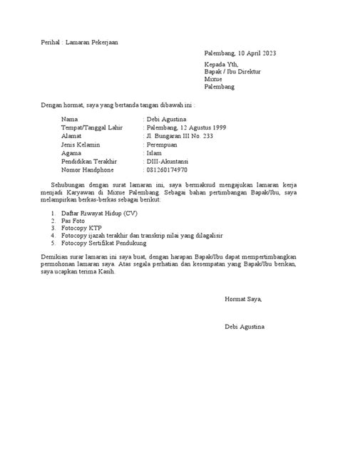 Surat Lamaran Mixue Pdf