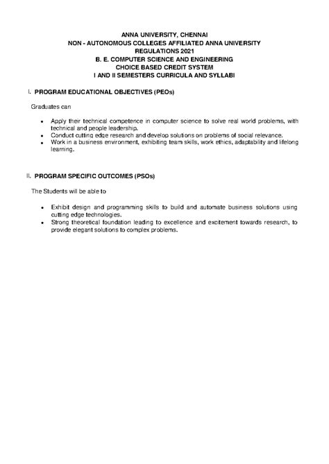 2021 Syllabus Cse 12 Sem Anna University Chennai Non Autonomous
