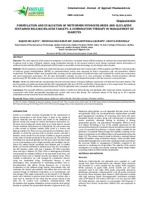 Pdf Formulation And Evaluation Of Metformin Hydrochloride And Gliclazide Sustained Release
