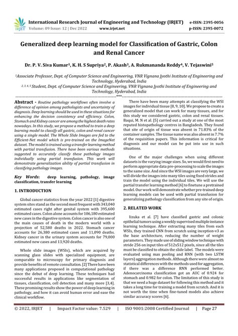 Pdf Generalized Deep Learning Model For Classification Of Gastric Colon And Renal Cancer
