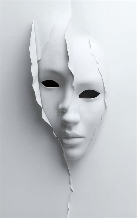 White Mask Revealed Through Torn Paper Conceptual Art Stock