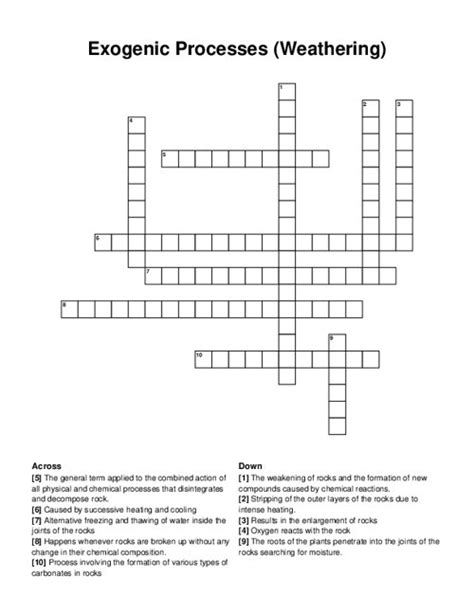 Exogenic Processes Weathering Crossword Puzzle