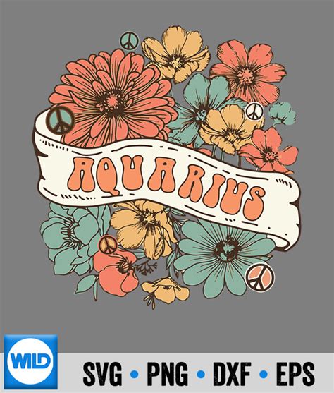 Aquarius Svg Retro Floral Aquarius Zodiac Sign Astrology Svg Wildsvg