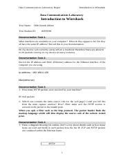Wireshark Data Communications Lab Report Course Hero