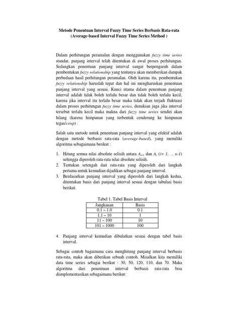 Fuzzy Time Series Dengan Interval Berbasis Rata Rata Pdf