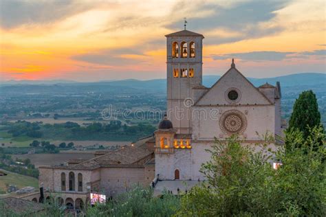 Sunset View Of Basilica Of Saint Francis Of Assisi Italy Editorial
