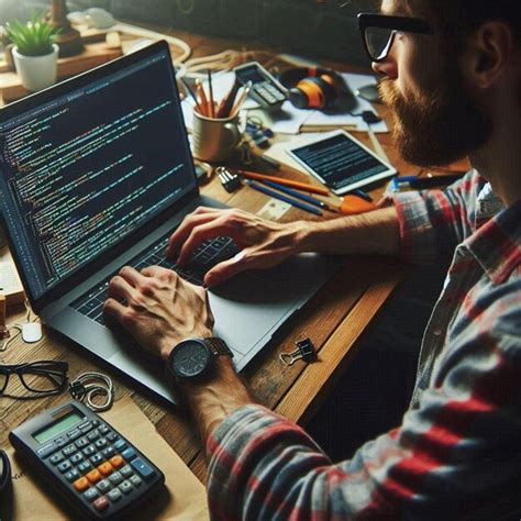 Software Developer Working At Desk Premium AI Generated Image