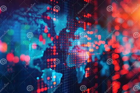 World Map With Red And Blue Bokeh Lights Stock Illustration
