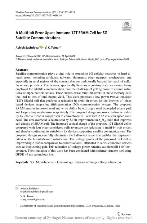 A Multi Bit Error Upset Immune 12t Sram Cell For 5g Satellite Communications Request Pdf