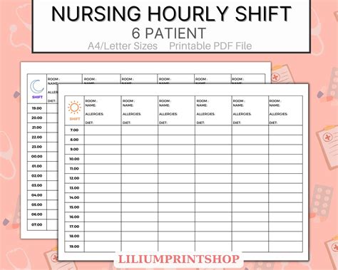 Nurse Hourly To Do Planner 6 Patient Medication Nursing Shift Planner