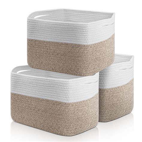 3 Pack Storage Basket 11x11x9 18l Rectangle Woven Baskets For