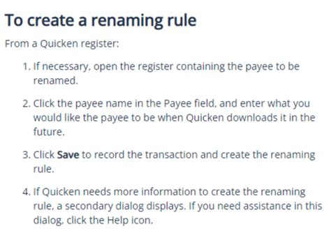 Memorized Renaming Rules Not Working Quicken