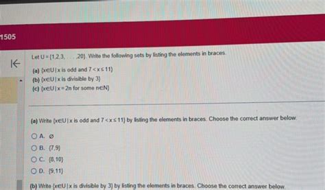 1505 Let U 123 20 Write The Following Sets By StudyX