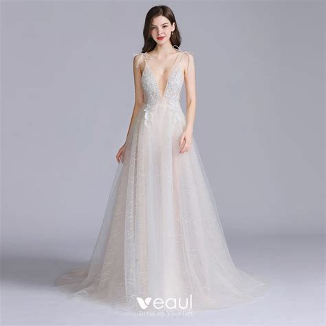 Sexy Champagne Prom Dresses 2020 A Line Princess Spaghetti Straps