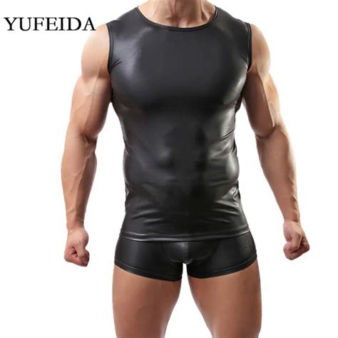 Ropa Interior Sexy Para Hombre Camiseta Sin Mangas De Cuero PU