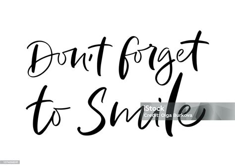미소짓는 것을 잊지 마세요의 벡터 서예 일러스트 문자는 흰색 배경에서 격리됩니다 행복 낙관주의 라이프 스타일의 개념 긍정적 인 감정 흑백에 대한 스톡 벡터 아트 및 기타