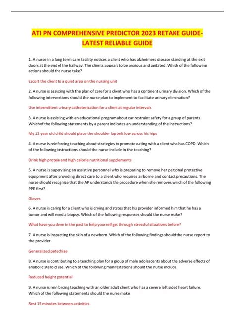 ATI PN COMPREHENSIVE PREDICTOR 2023 RETAKE GUIDE LATEST RELIABLE GUIDE