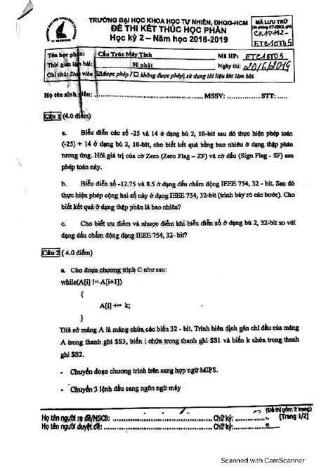 Pdf Cấu Trúc Máy Tính Đh Khoa Học Tự Nhiên Hcm Đề Thi Cấu Trúc Máy