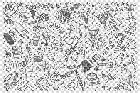 Sweets Food Doodle Set Design Drink Collection Vector Food Drawing