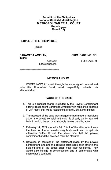 Memorandum Accused Republic Of The Philippines National Capital