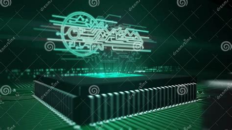 Cpu On Board With Cyber Key Hologram Stock Illustration Illustration