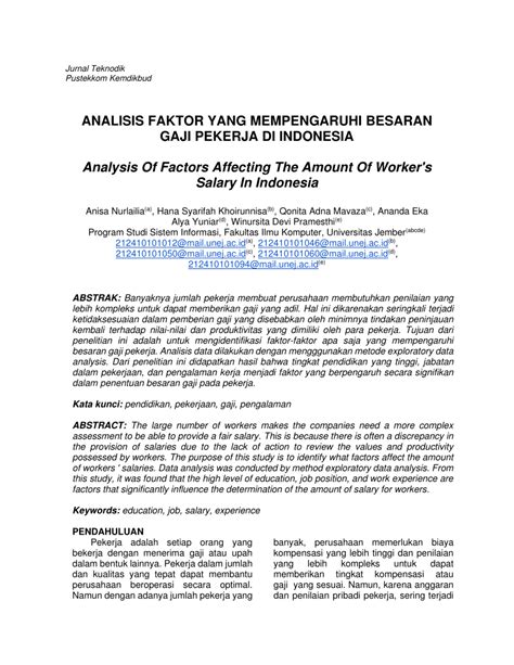 Pdf Analisis Faktor Yang Mempengaruhi Besaran Gaji Pekerja Di Indonesia